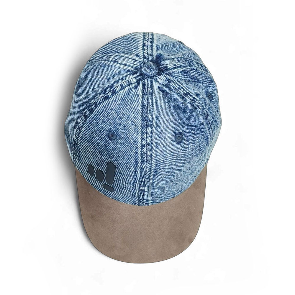 Crecap Blue Denim Cap with leather Brim - CreCap